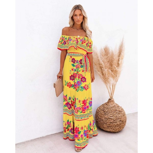 Дълга рокля с отворени рамене от JULIA